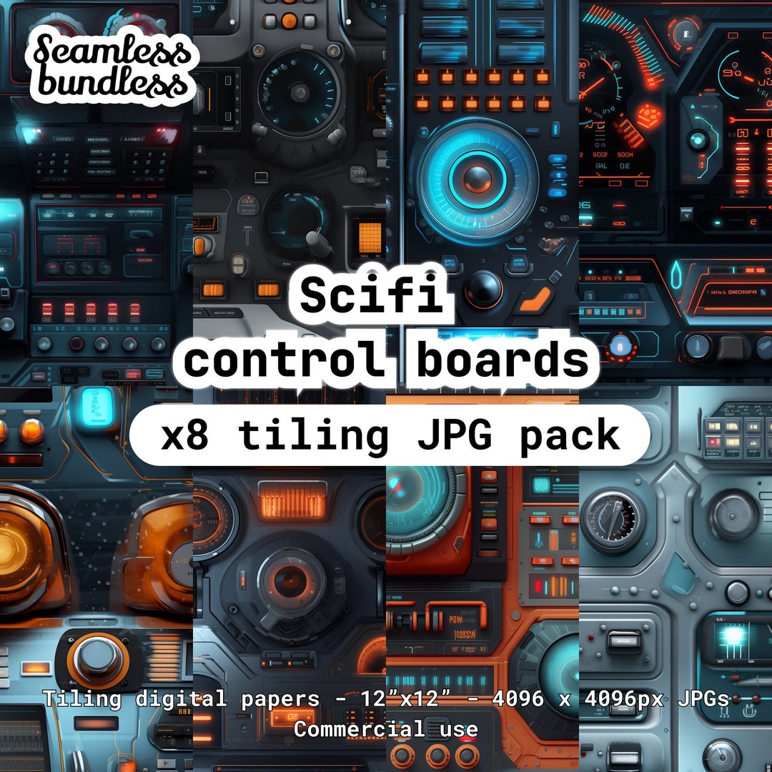 Scifi Spaceship Futuristic Control Board HUD Tiling Textures Pack, 8x ...