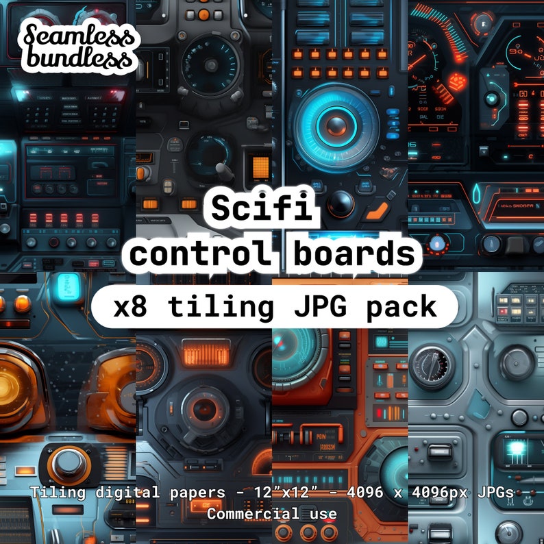 Scifi Spaceship Futuristic Control Board HUD Tiling Textures Pack, 8x ...