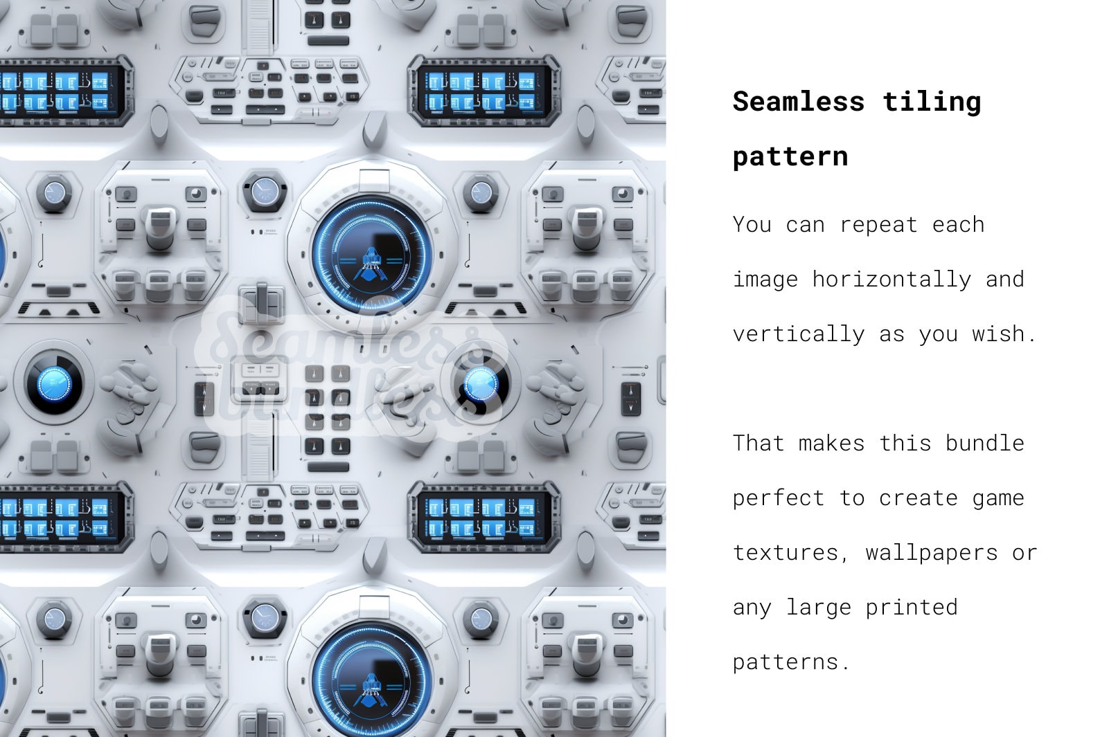 White Futuristic Sci-fi Spaceship Control Boards HUD, 8 Seamless Tiling ...