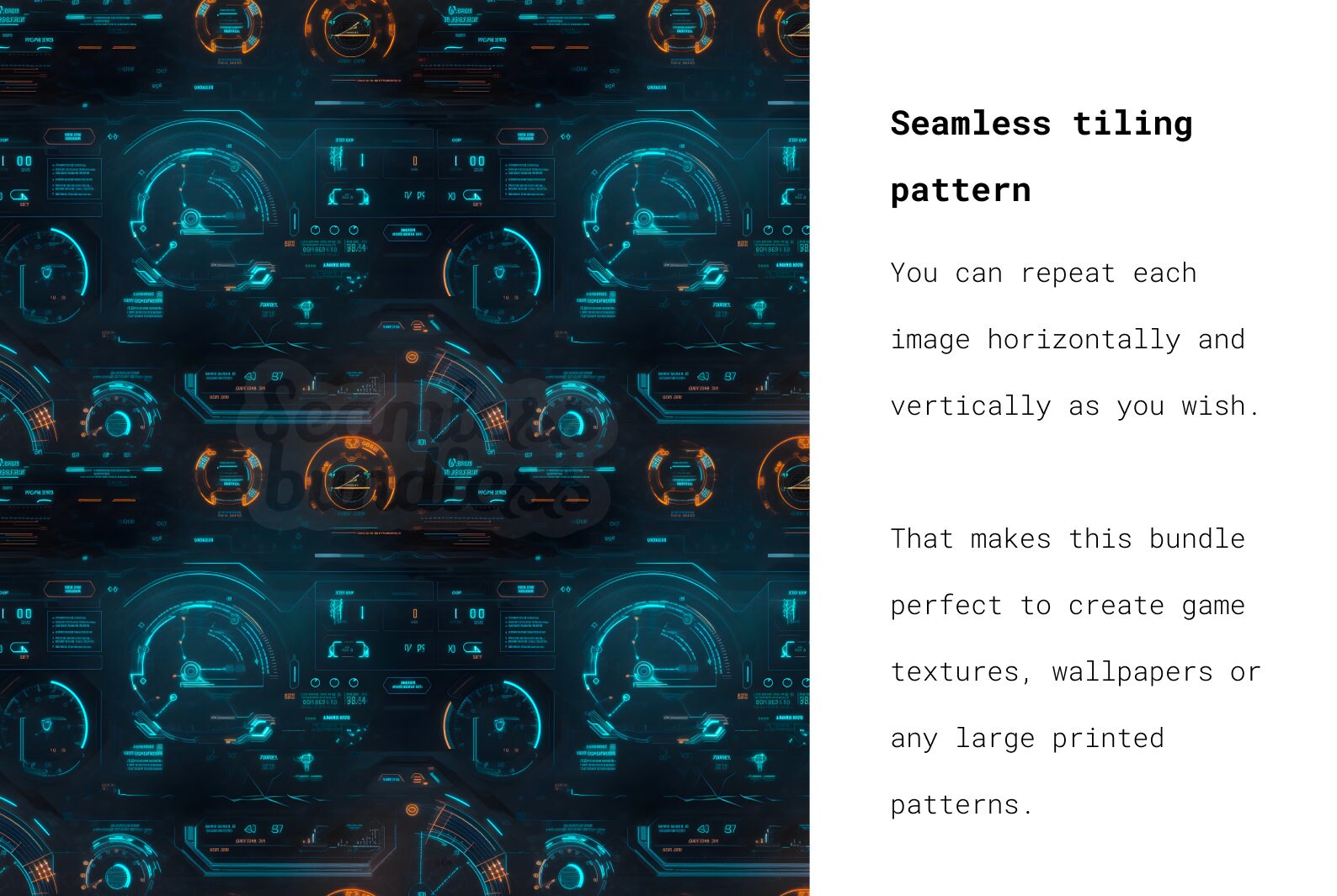 Futuristic Interface Digital Paper, Tiling HUD Texture, 10 Seamless ...
