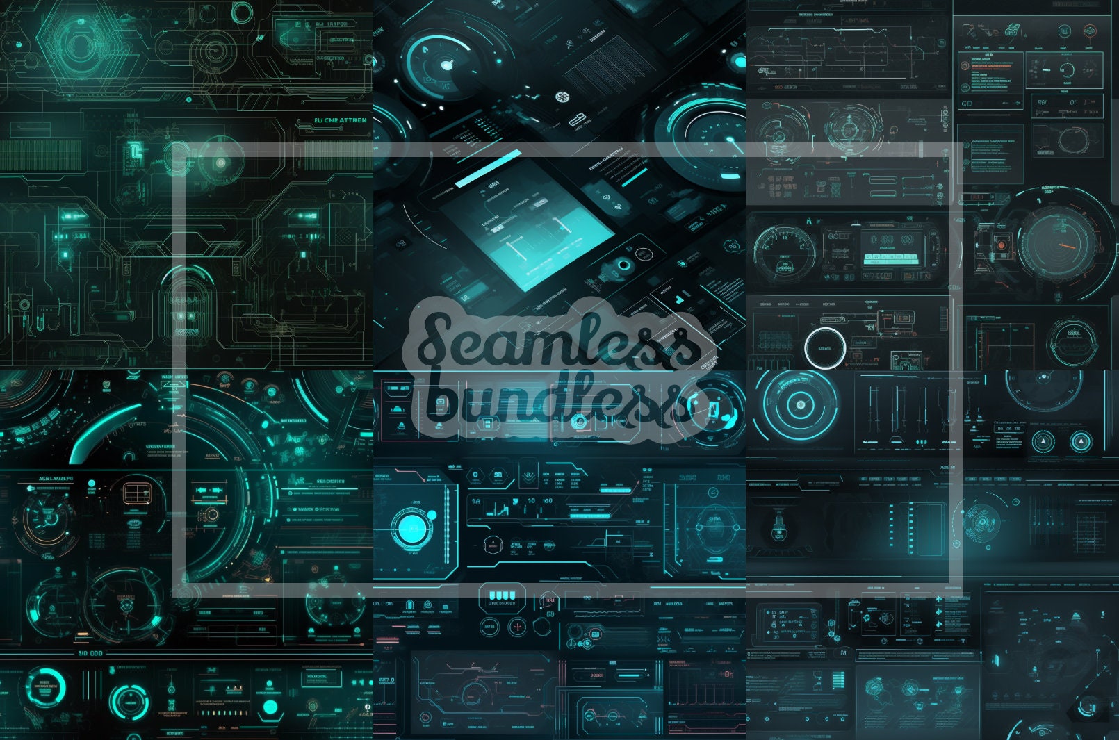 Futuristic Interface Sci-fi Seamless Patterns Bundle - 6 Jpg Files ...