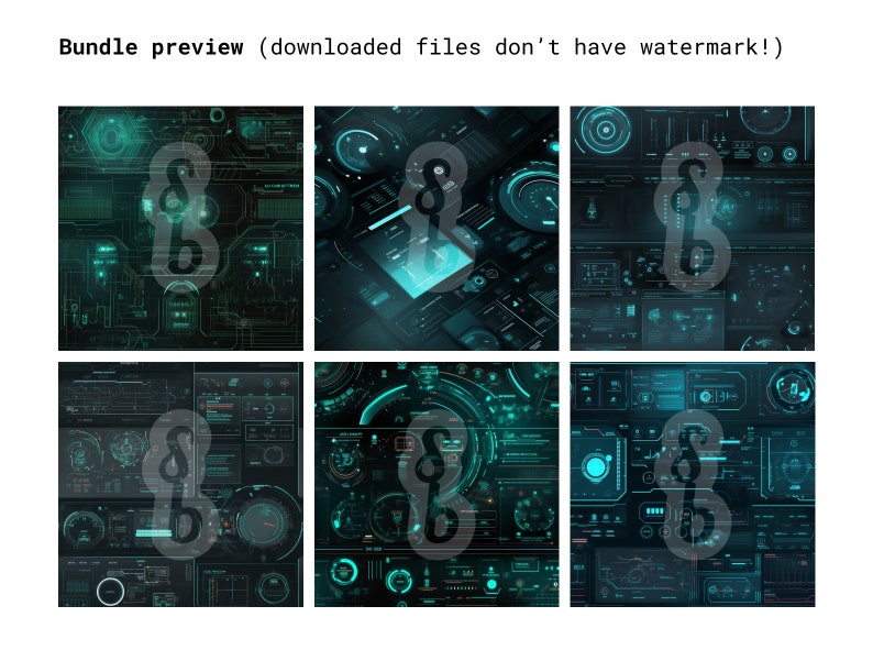 Futuristic Interface Sci-fi Seamless Patterns Bundle - 6 Jpg Files ...