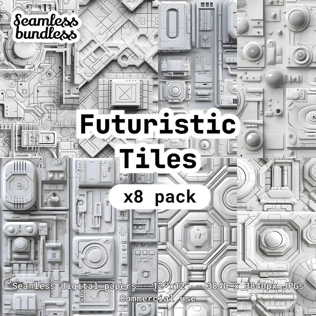 Futuristic Tiles Sci-fi Seamless Tiling Patterns Bundle 8 Jpg Files ...