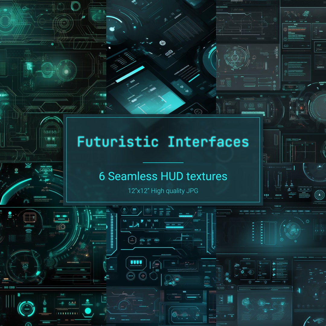 Futuristic Interface Sci-fi Seamless Patterns Bundle - 6 Jpg Files ...