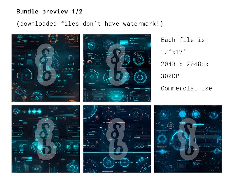 Futuristic Interface Digital Paper, Tiling HUD Texture, 10 Seamless ...