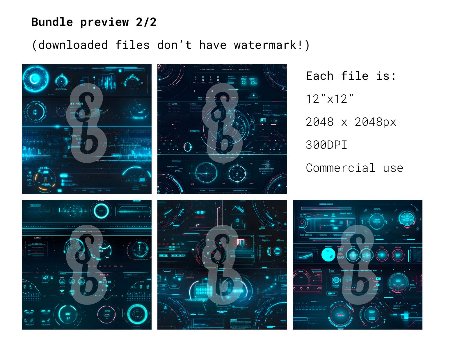 Futuristic Interface Digital Paper, Tiling HUD Texture, 10 Seamless ...
