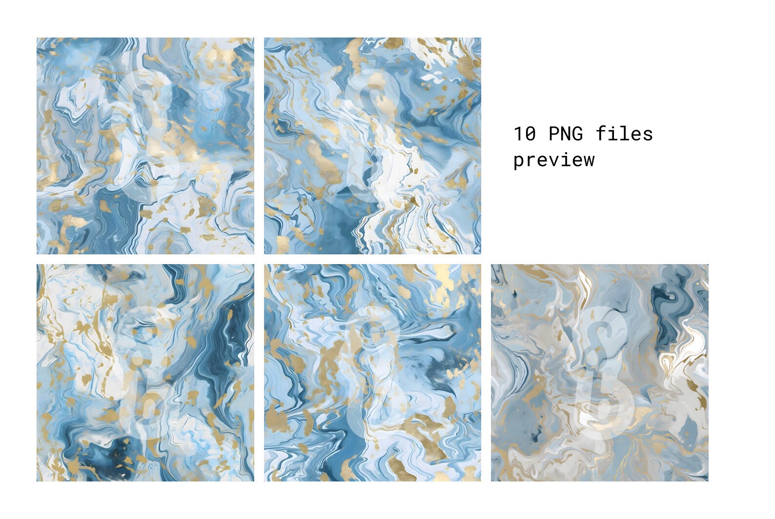 10 Gold Blue Marble Tiling Textures Pack, Seamless Repeating Digital ...