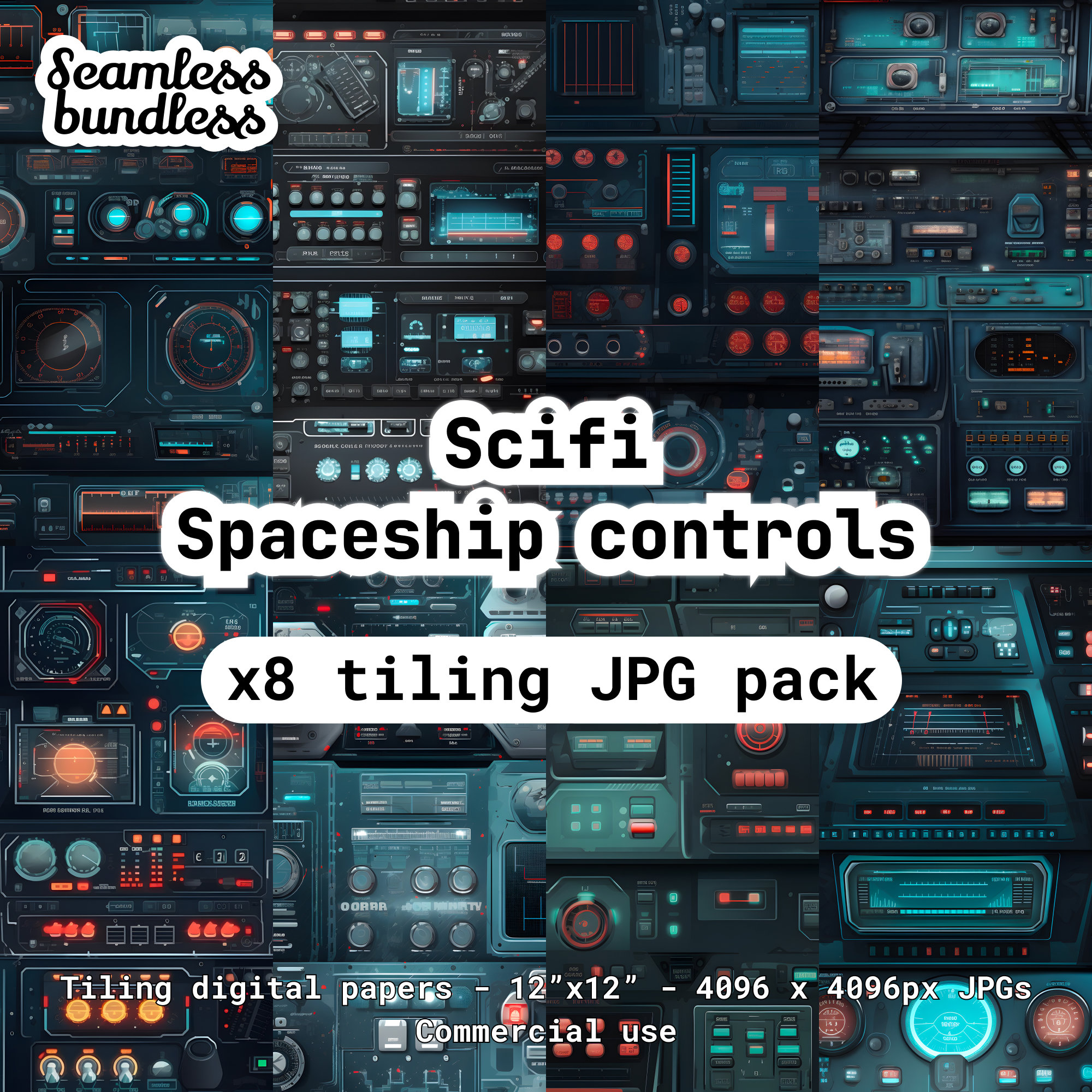 Futuristic Sci-fi Spaceship Control Boards HUD, 8 Seamless Tiling ...