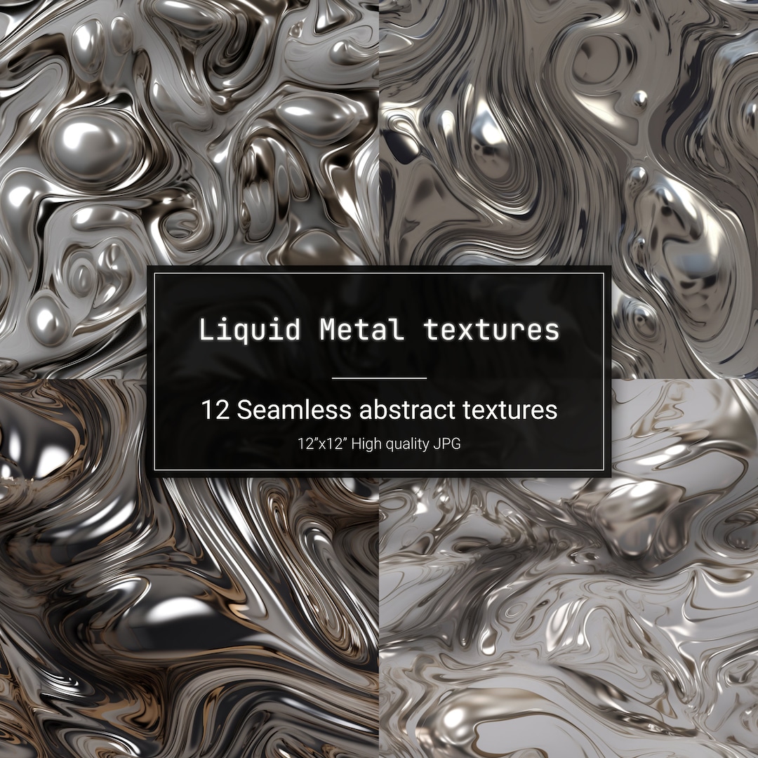 Liquid Silver Metal Seamless Texture Bundle - 12 Jpg Files - Digital ...