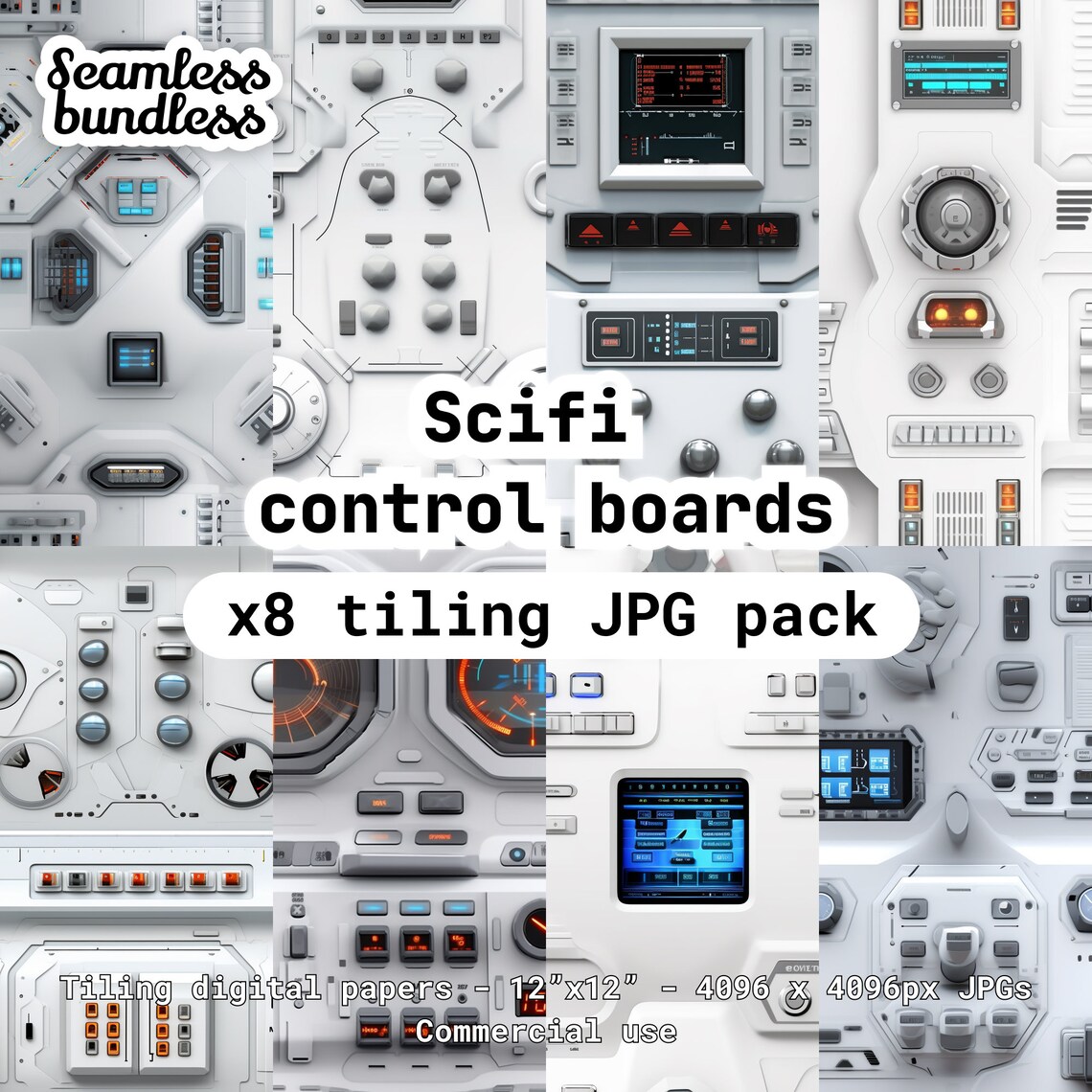 White Futuristic Sci-fi Spaceship Control Boards HUD, 8 Seamless Tiling ...