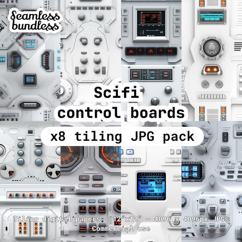 White Futuristic Sci-fi Spaceship Control Boards HUD, 8 Seamless Tiling ...