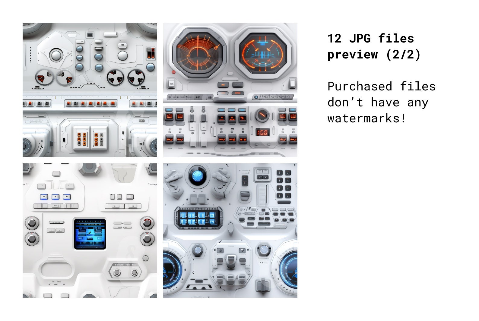 White Futuristic Sci-fi Spaceship Control Boards HUD, 8 Seamless Tiling ...