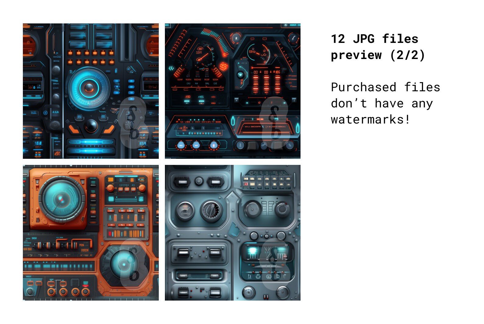 Scifi Spaceship Futuristic Control Board HUD Tiling Textures Pack, 8x ...