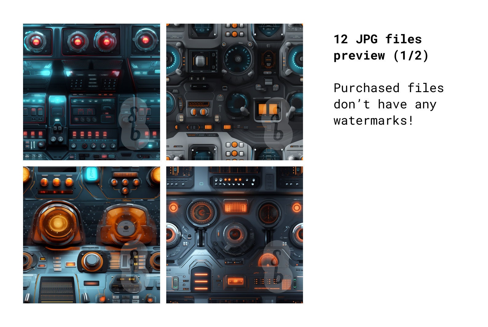 Scifi Spaceship Futuristic Control Board HUD Tiling Textures Pack, 8x ...