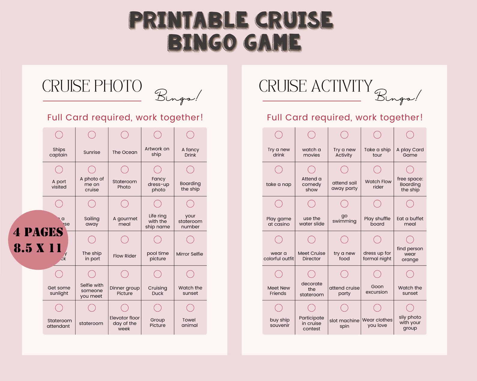 Set of 5 Cruise Bingo Game for Kid,cruise Game Printable,cruise Booze ...