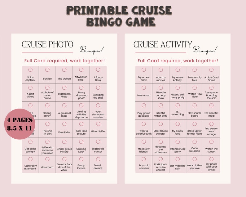 Set of 5 Cruise Bingo Game for Kid,cruise Game Printable,cruise Booze ...