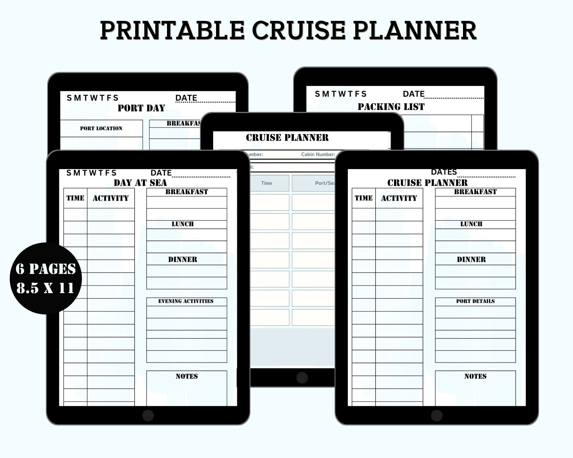Set of 5 Cruise Beach Planner Printable, Cruise Planner Template ...