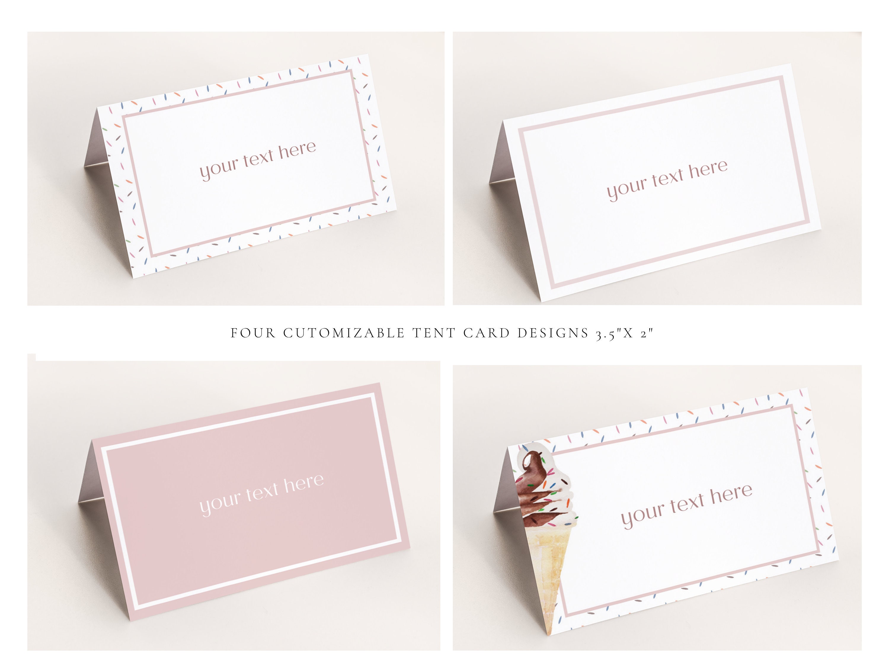 Ice Cream Tent Card Blush Pink Simple Modern Place Card - Etsy