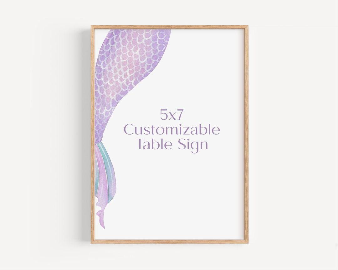 Editable Mermaid Birthday Sign, Mermaid Tail Sign, Watercolor Mermaid ...