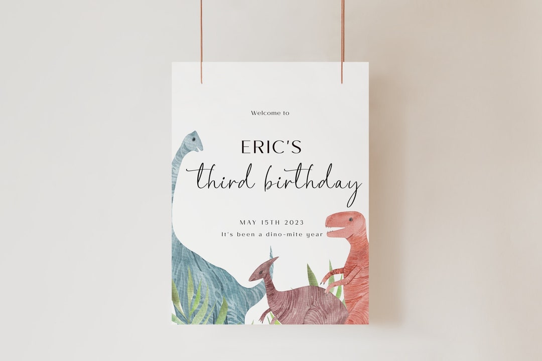 Dinosaur Editable Birthday Sign, Dino Party Decor, Kids Dino Birthday ...