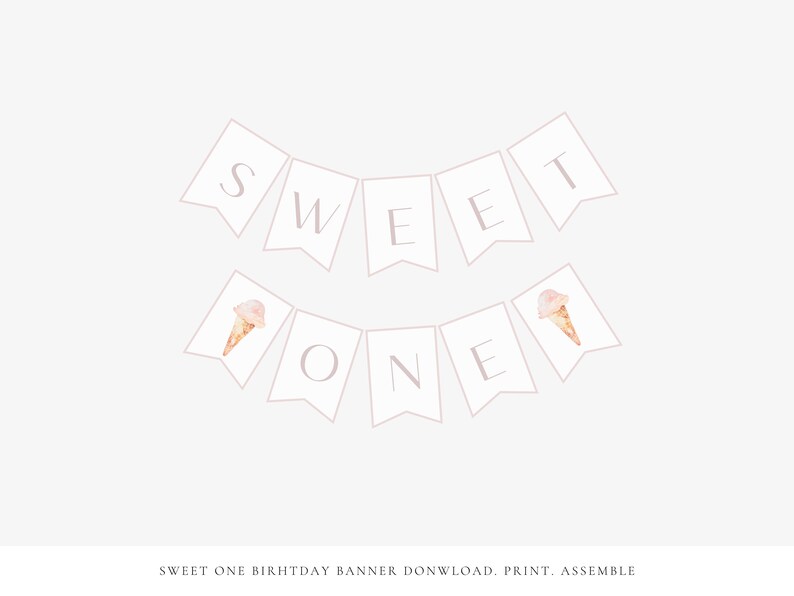 Sweet One Birthday, Ice Cream Birthday Bundle, Pastel Sweets, Digital ...
