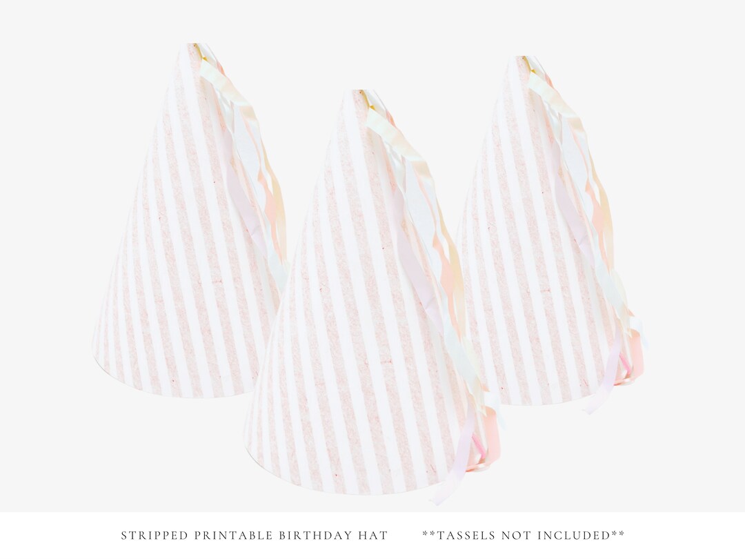 Blush Pink Stripped Birthday Hat Template, Printable Birthday Hat ...