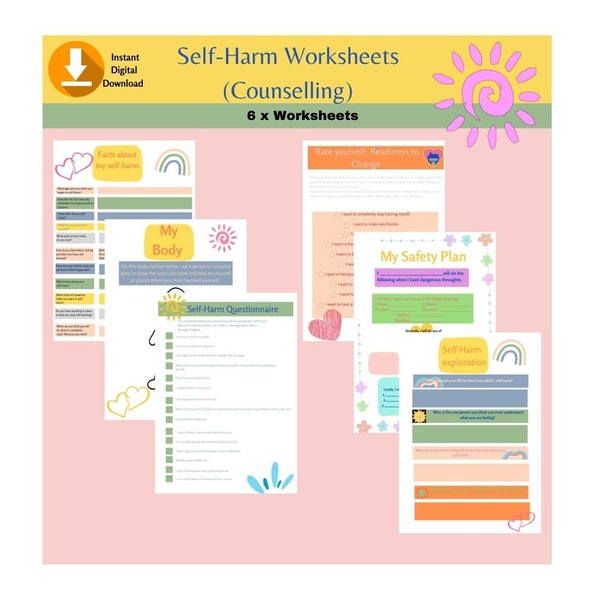 Self Harm Worksheets - Etsy