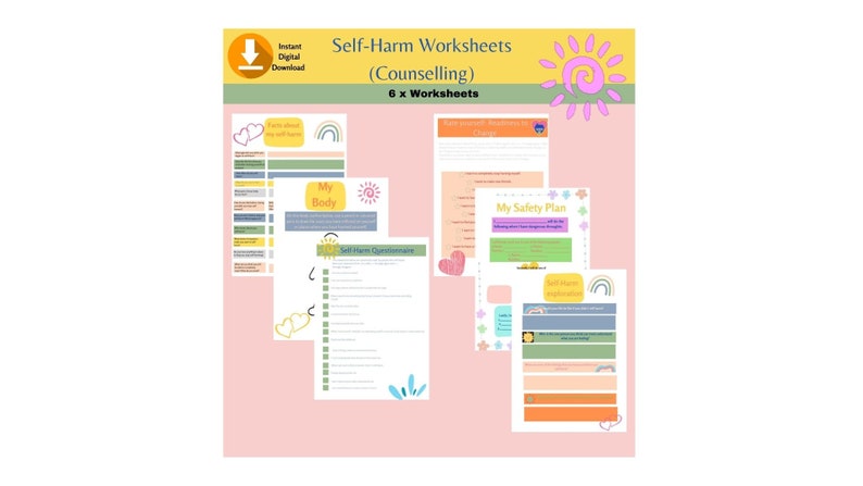 Self Harm Worksheets - Etsy