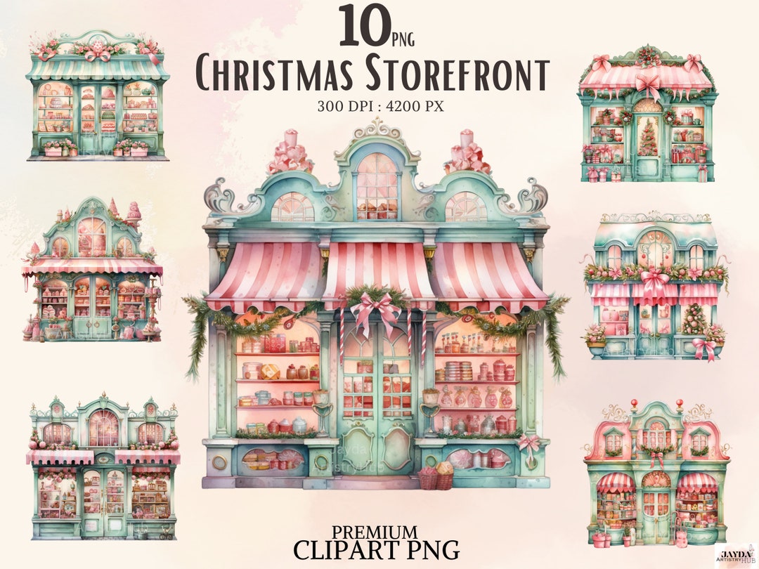 Pink and Mint Christmas Storefront Watercolor Clipart Pack - Etsy