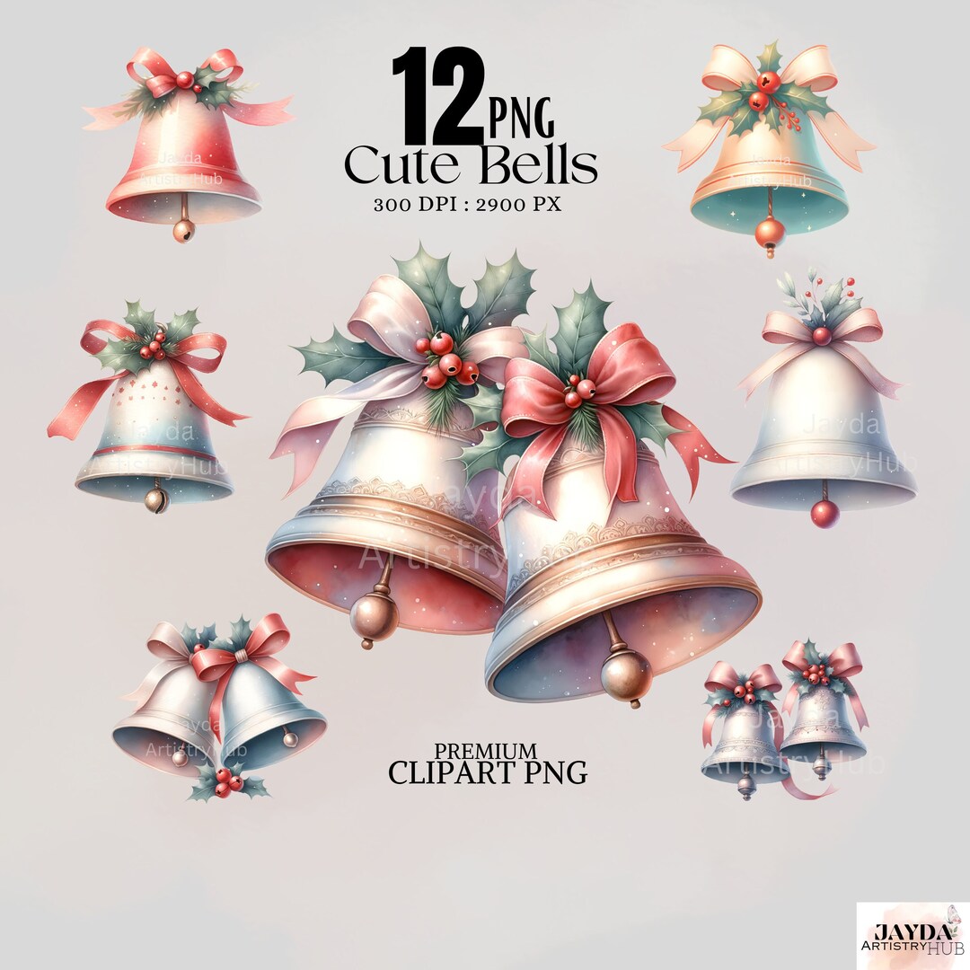 Cute S Pastel Bells Clipart Bundle Watercolor Christmas PNG , Christmas ...