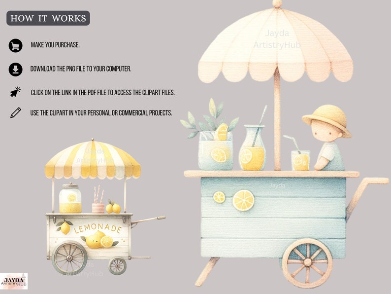 Watercolor Cute Lemonade Stand Clipart PNG Files, High Quality Food ...