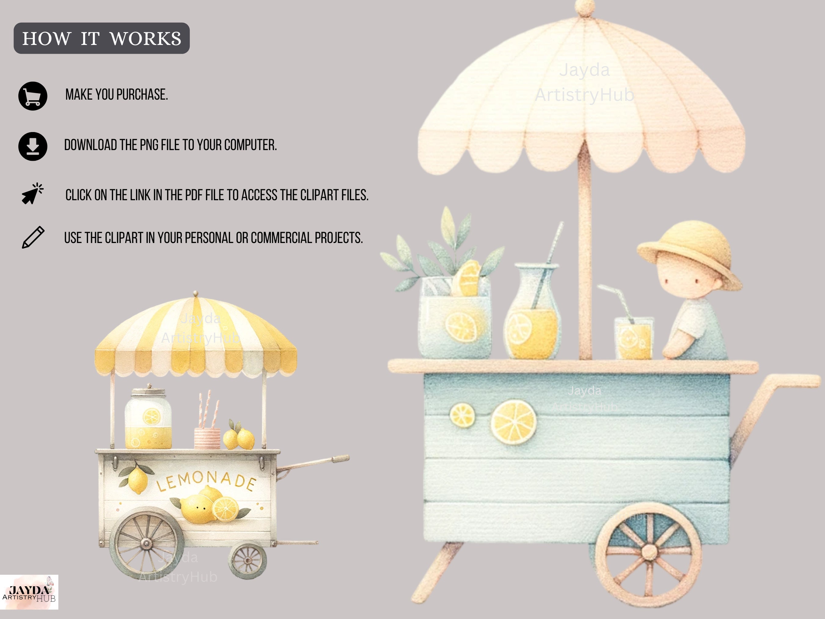 Watercolor Cute Lemonade Stand Clipart PNG Files, High Quality Food ...