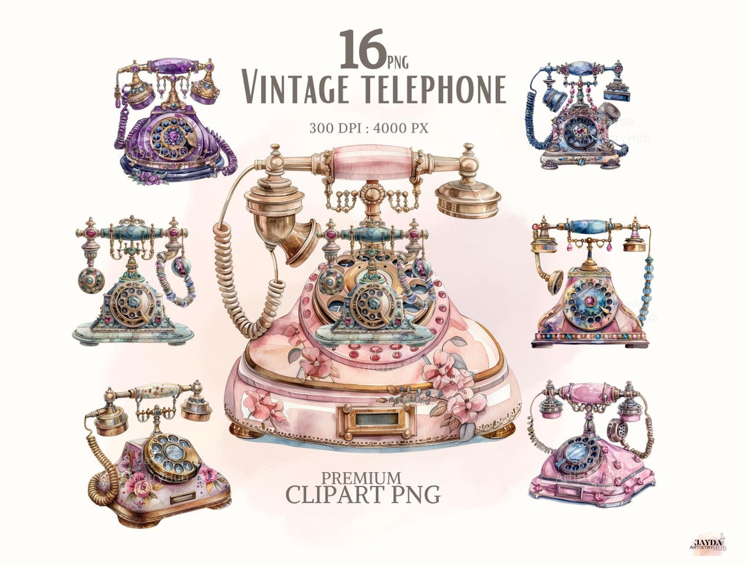 Watercolor Vintage Luxury Victorian Telephone Clipart Png Bundle, Old ...