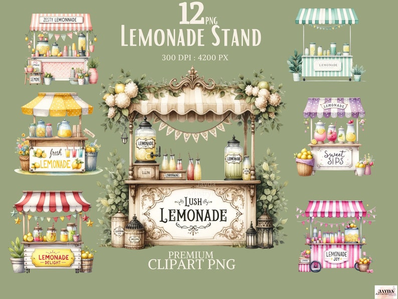 Watercolor Lemonade Stand Clipart Bundle PNG, Child's Wooden Stand Food ...