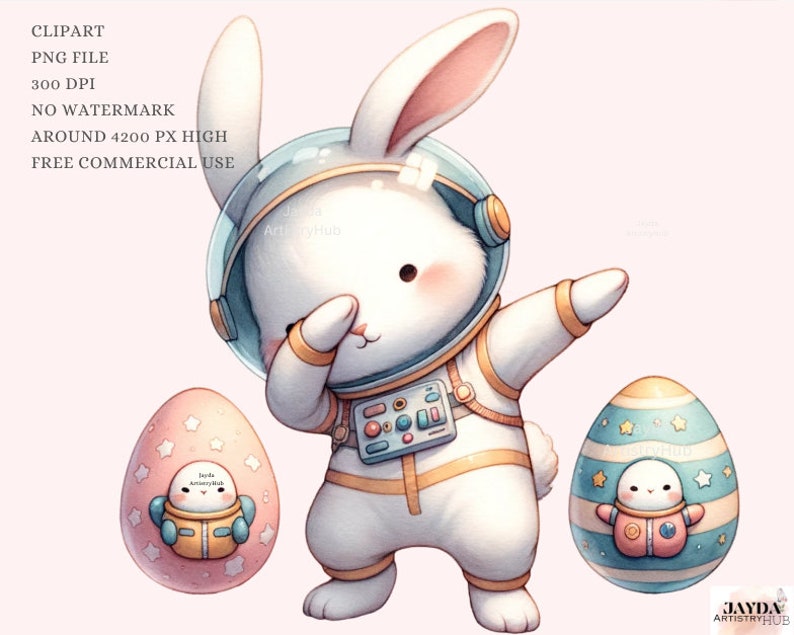 Watercolor Space Astronaut Bunny Clipart PNG, Cute Easter Bunny, Easter ...