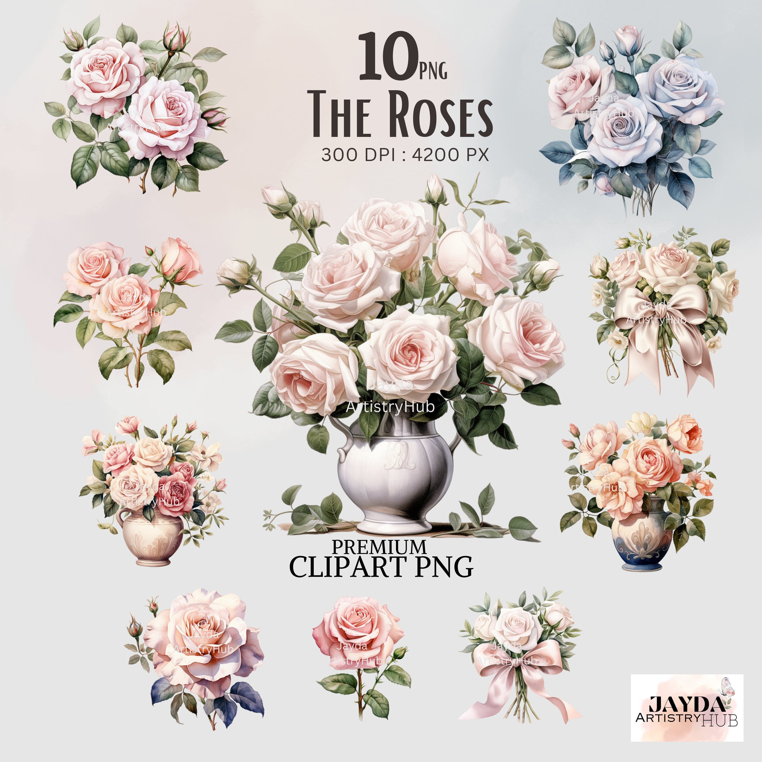 Watercolor Pink Roses Clipart Wedding Flowers Clipart Bundle - Etsy