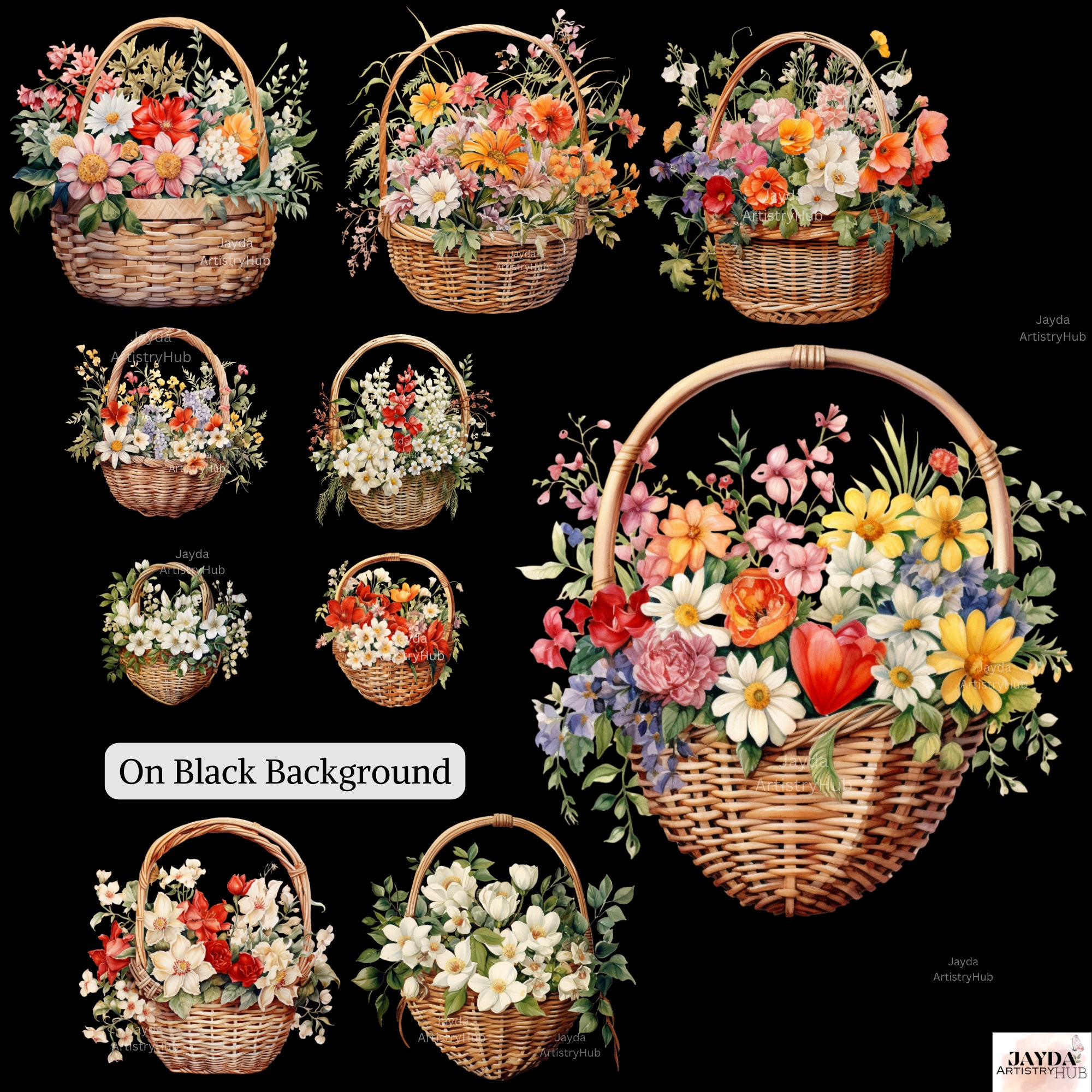 Watercolor Flower Basket Clipart PNG, Spring Floral Clipart, Digital ...
