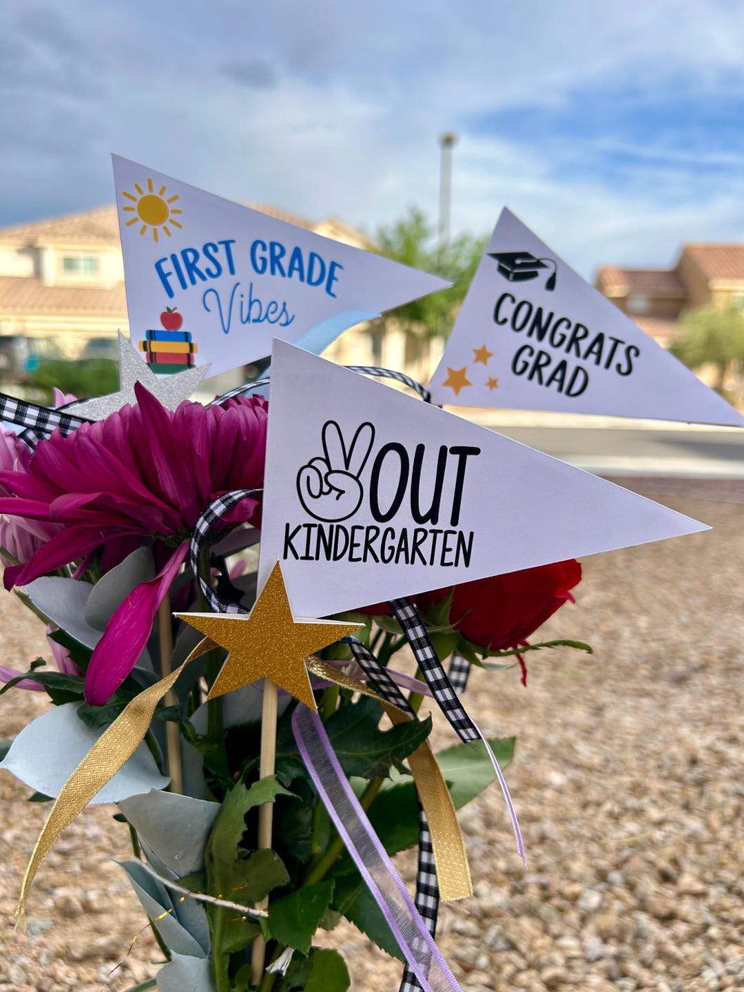 Pennant Flag, Graduation Pennant Flag, Graduation Bouquet Flags, Flower ...