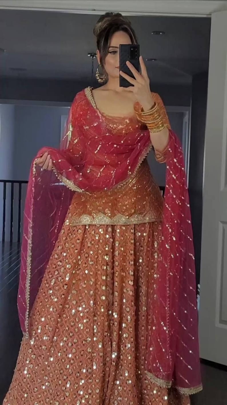 Orange Sharara Gharara Set, Beautiful Readymade Indian Dress, Sparkling ...