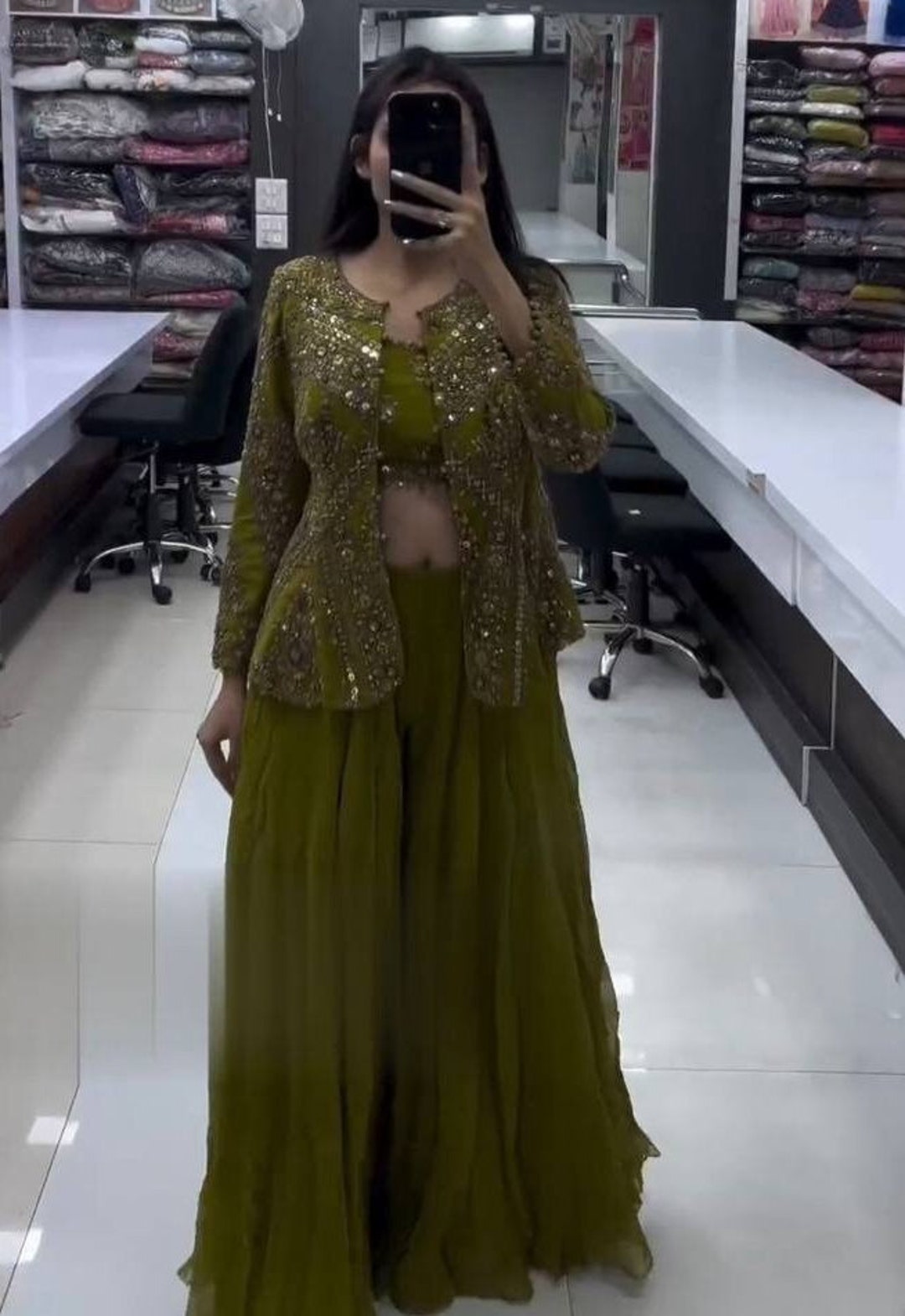 Beautiful Designer Western Style Georgette Choli Koti With Palazzo ...