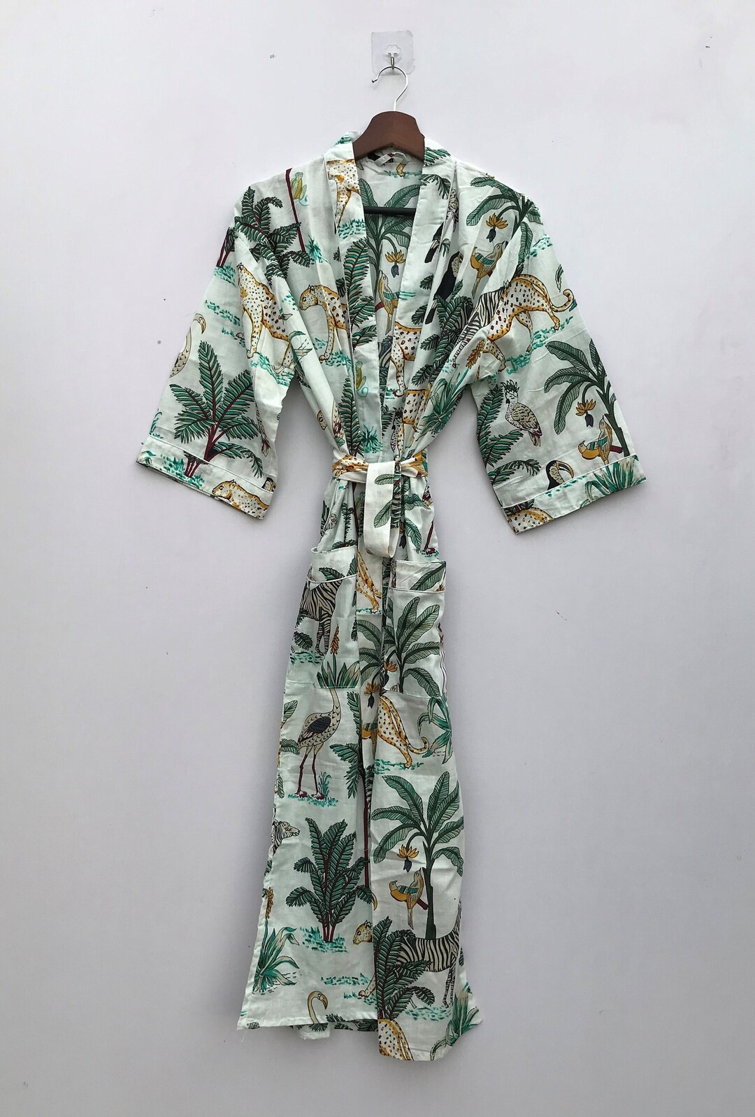 100% Cotton Hand-printed Long Yukata Japanese Women's Kimono Robe ...