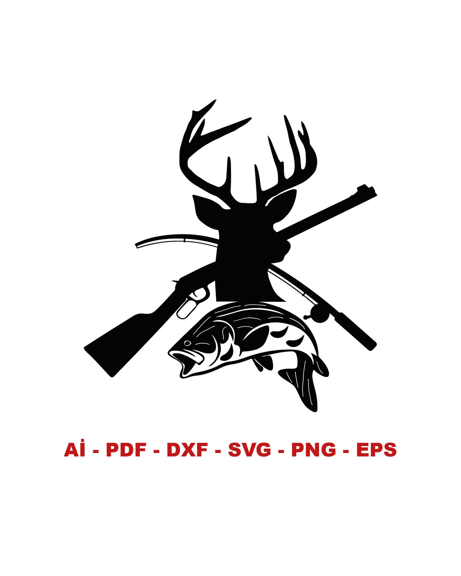 Hunting Deer & Fish SVG | Outdoor Hunter Cricut Silhouette (digital ...