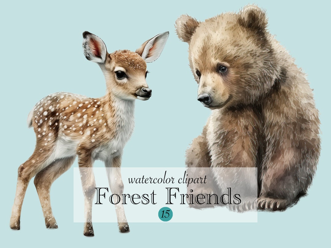 Forest Friends Clipart, Animals Watercolor Clipart, Animals, Cubs ...