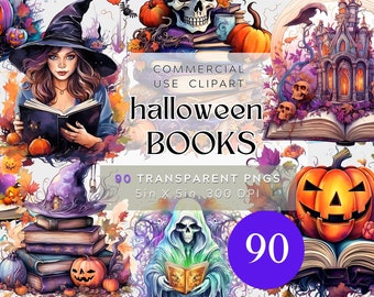 Halloween Books Watercolor Clipart Pumpkin Spell Books PNG - Etsy