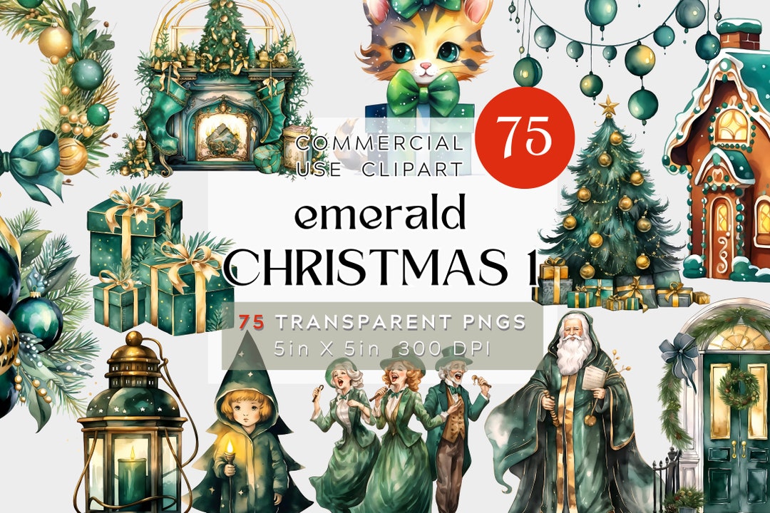 75 PNG Emerald Christmas Clipart, Adorable Xmas Santa, Elves, Puppies ...