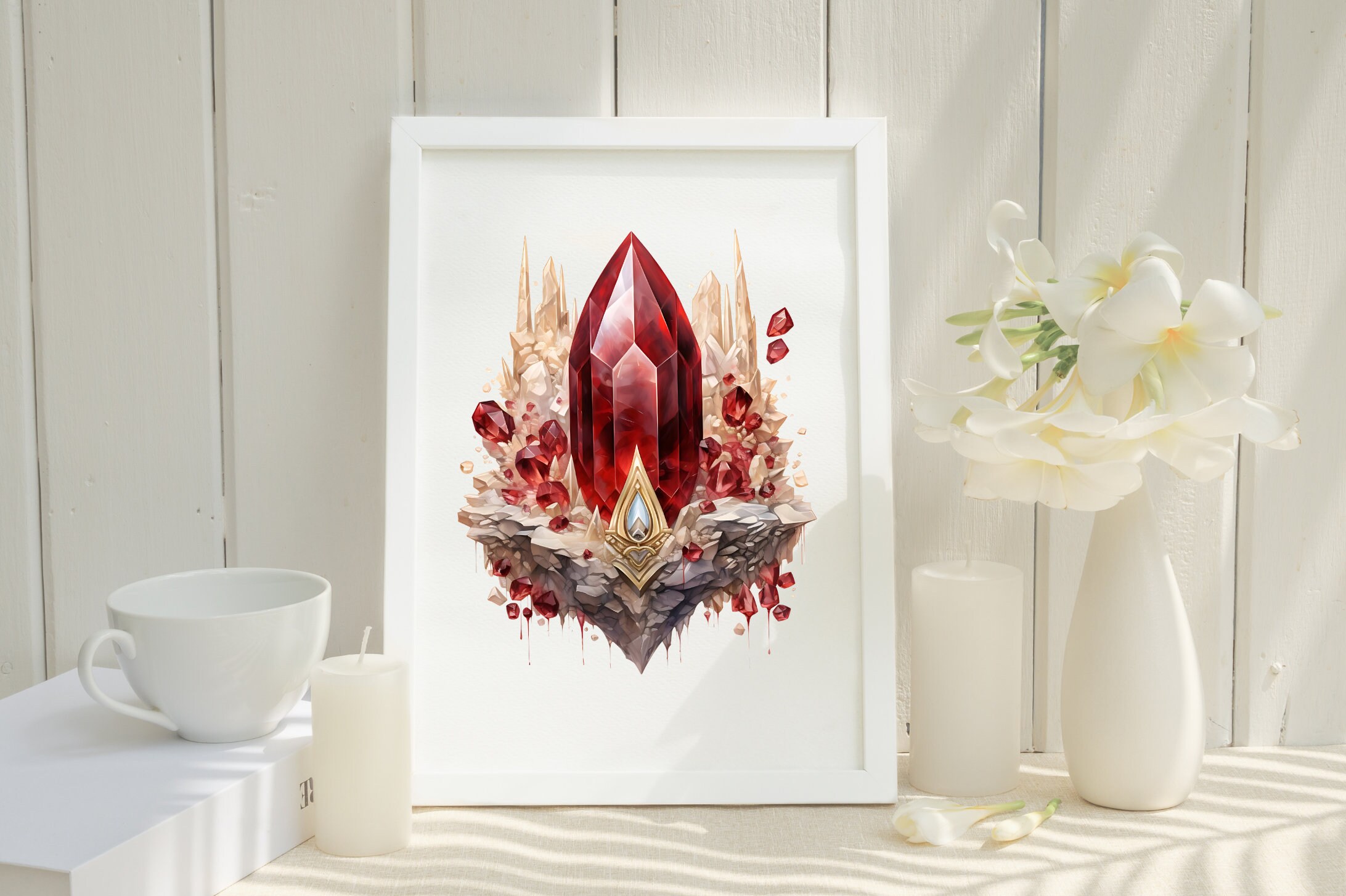 50 Floral Ruby Crystals Clipart, July Birthstone Clipart, Gemstone ...
