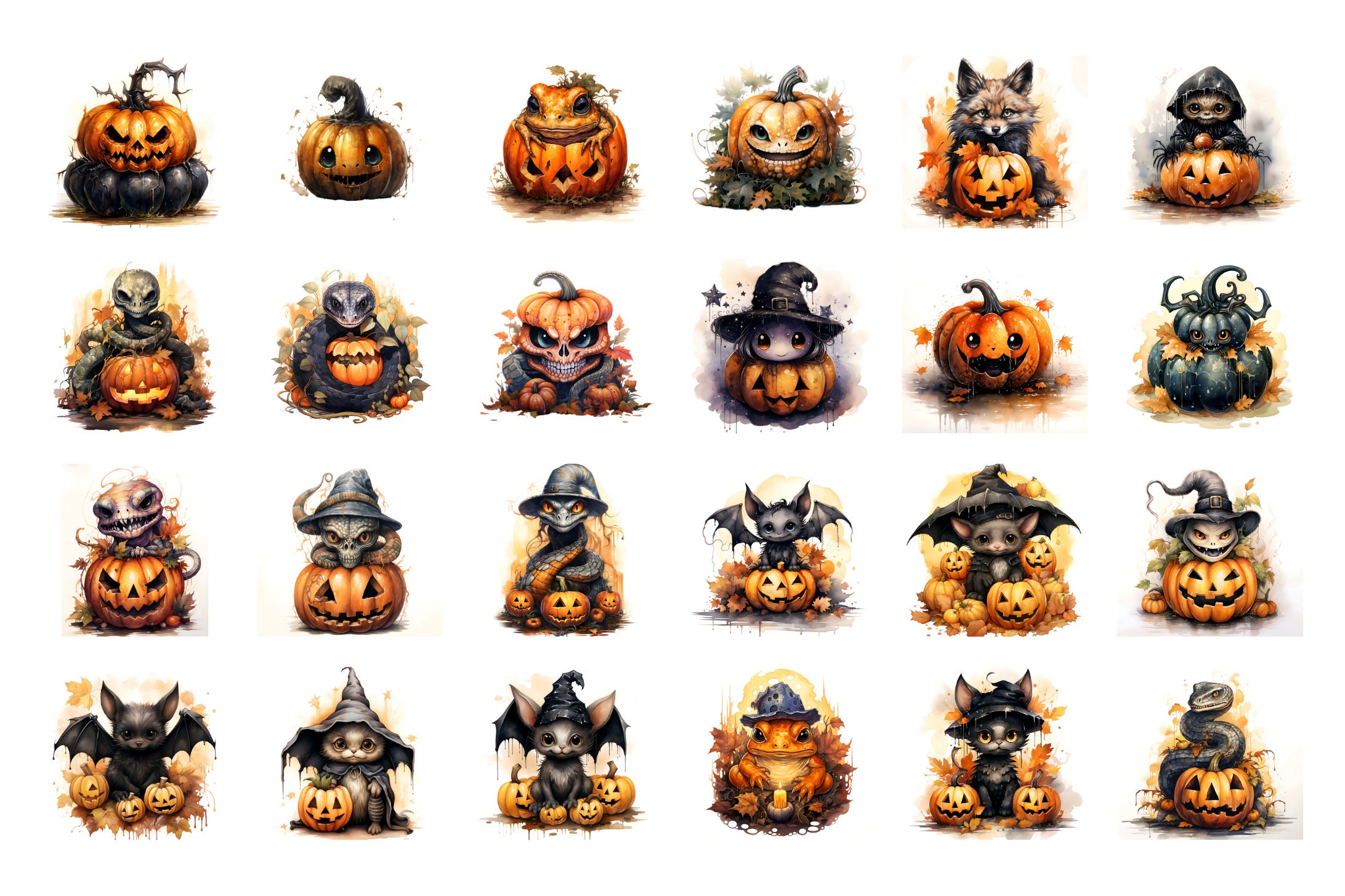 75 PNG Spooky Animals Clipart Bundle, Fantasy Cute and Scary Halloween ...