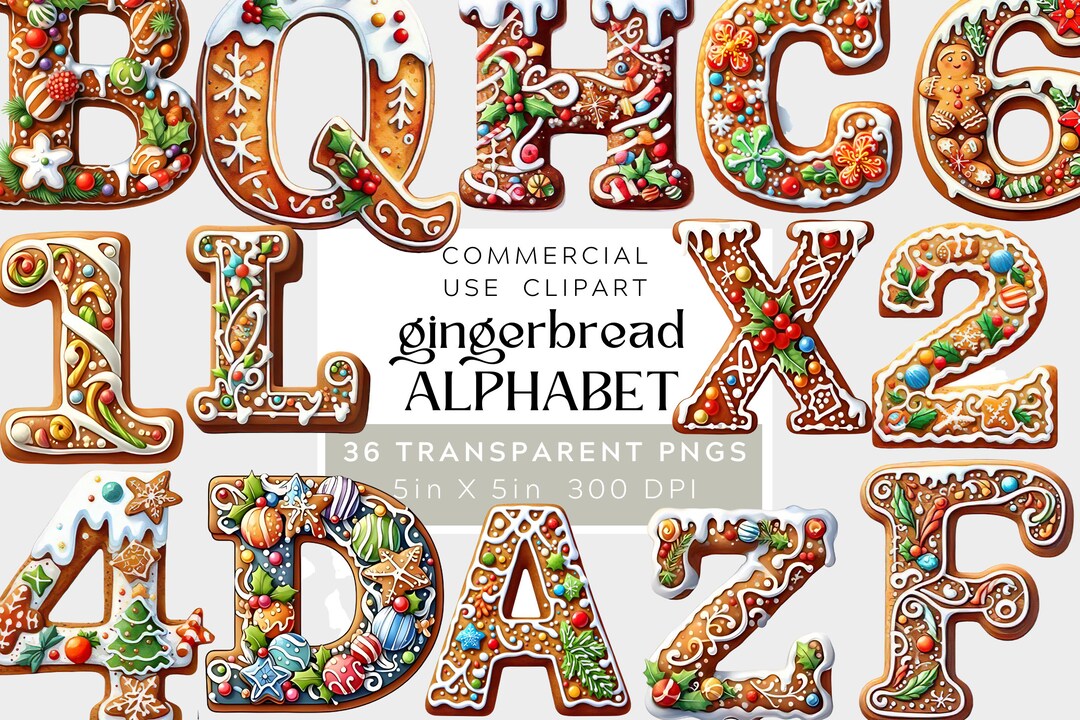 36 Gingerbread Monogram Clipart Bundle, Initial, Letters Watercolor ...