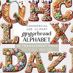 36 Gingerbread Monogram Clipart Bundle, Initial, Letters Watercolor ...