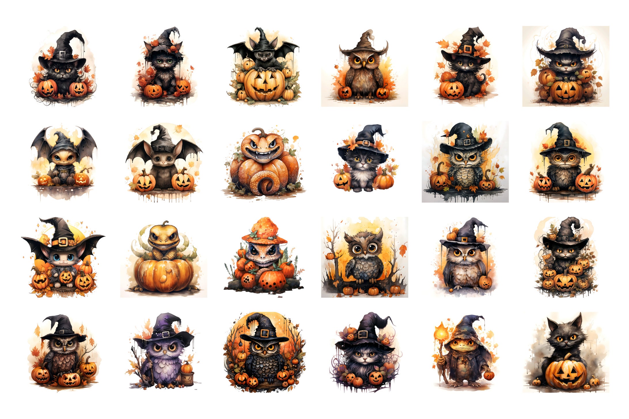 75 PNG Spooky Animals Clipart Bundle, Fantasy Cute and Scary Halloween ...